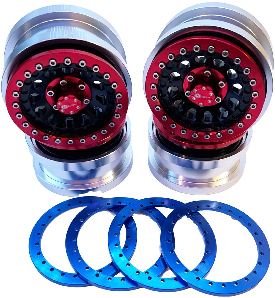 Racers Edge Aluminum Cnc 2.9'' Beadlock Wheels With Red&Blue Rings For ...