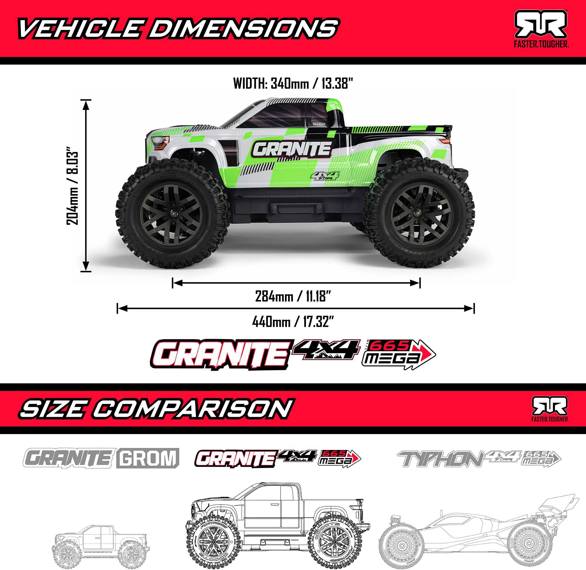 ARRMA 1/10 GRANITE 4X4 RTR Brushed Monster Truck, Blue (ARRMA 4202V4T2 ...